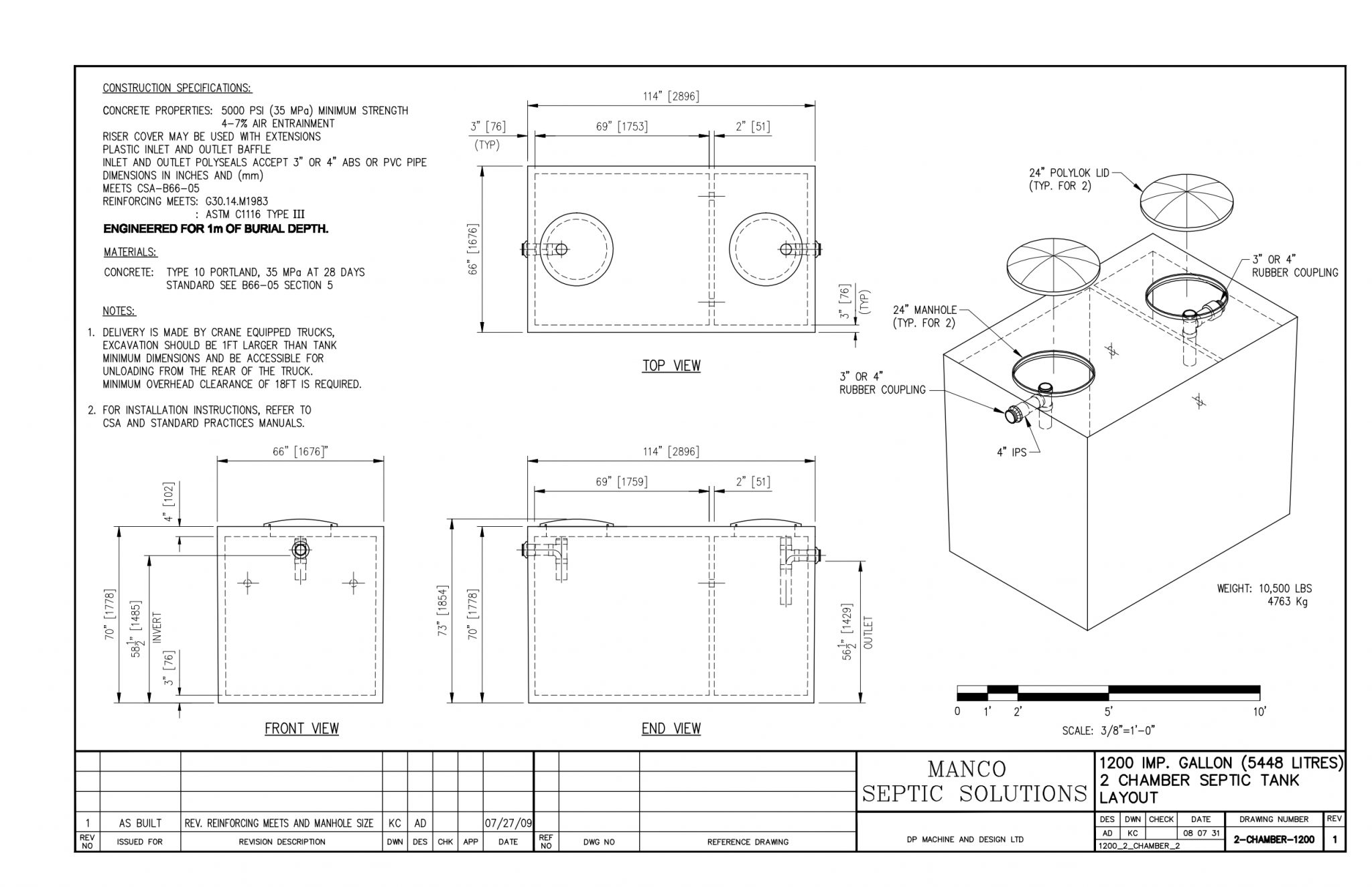 Concrete 1200 Imperial Gallon 2 Chamber Septic Tank Manco Septic Concrete 1200 Imperial Gallon 2 Chamber Septic Tank Manco Septic