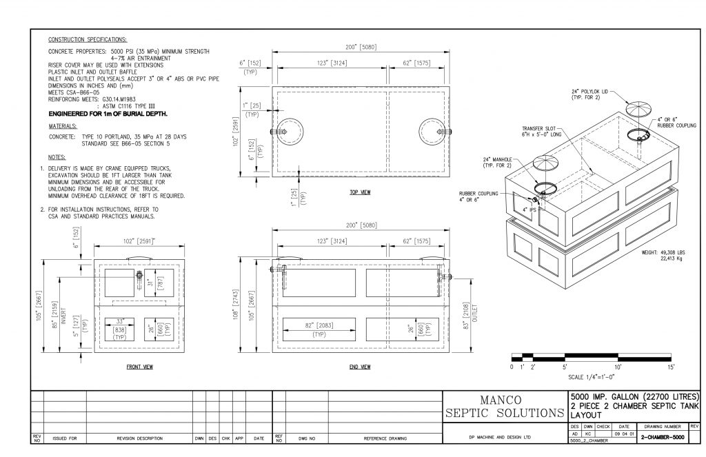 Concrete 5000 Gallon 2 Chamber Septic Tank - Buy Online